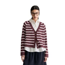 Marc O'Polo Damen Cardigan "aus Organic-Cotton-Modal-Mix", braun, Gr. S, MARC O'POLO DENIM, gestreift, Obermaterial: 65% Baumwolle, 26% Modal, 9% Polyamid,
