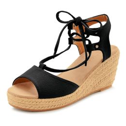 Lascana Damen Keilsandalette "Sommerschuh, offener Schuh, Sandale, Sandalette", Gr. 41, schwarz, Obermaterial: 100% Textilmaterial. Decksohle: 100%
