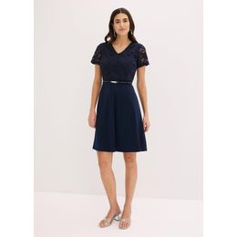 bonprix Minikleid mit Spitze und G&uuml;rtel, blau, Gr.34, Elegantes Kleid mit Spitze im Oberteil und G&uuml;rtel mit Accessoire-Verschluss