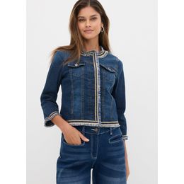 bonprix Jeansjacke mit Fransen, blau, Gr.36, Kurze Jeansjacke mit Fransen an den Kanten, 76% Baumwolle