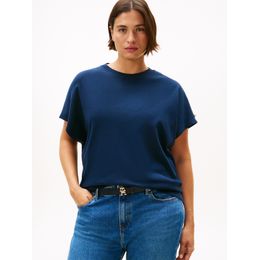 Damen Kurzarmshirt "CRV GOLD BUTTON SS TEE", blau, Gr. 54, Tommy Hilfiger Curve, unifarben, Single Jersey, Obermaterial: 100% Baumwolle, Shirts, in
