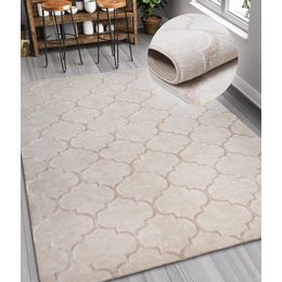 Teppich OTTO HOME, B:120cm H:12mm L:170cm, beige, Kunstfaser, Wohnzimmer, Teppiche, "Badra Kurzflor", geometrisch, Hoch Tief Design, 3-D Wirkung,