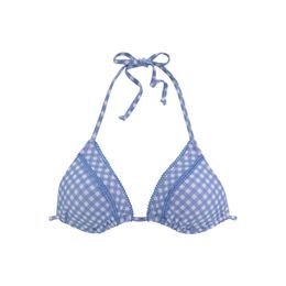 Buffalo Damen Triangel-Bikini-Top "Karo", blau, Gr. 34, kariert, Polyamid, Bikini-Oberteile, mit Zierborte