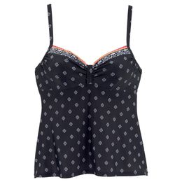 Lascana Damen B&uuml;gel-Tankini-Top "Kimer", schwarz, Gr. 52, bedruckt, gemustert, Polyamid, Bikini-Oberteile, mit modernem Print