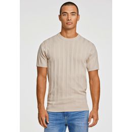 LINDBERGH Herren Kurzarmpullover, beige, Gr. S, unifarben, Strick, Obermaterial: 70% Viskose, 30% Polyamid, Pullover, mit Struktur-Muster