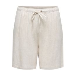 Only CARMAKOMA Damen Shorts "CARSIESTA MW PULL-UP LIN BL SHORTS NOOS", beige, Gr. 54, unifarben, Web, Obermaterial: 80% Viskose, 20% Leinen, Hosen,