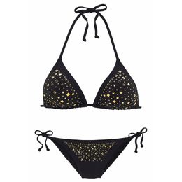 JETTE Damen Triangel-Bikini, schwarz, Gr. 40, unifarben, Polyamid, Bikini-Sets, mit Ziernieten