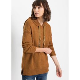 bonprix Damen Kapuzenpullover "Oversize-Pullover", braun, Gr. 36, meliert, unifarben, Strick, Obermaterial: 84% Polyacryl, 10% Polyamid, 6%