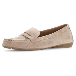 Gabor Damen Mokassin, Gr. 40, beige, Veloursleder, unifarben, Schuhe, Slipper, Bequemschuh, Flats mit modischem Zierriegel