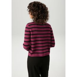 Aniston CASUAL Damen Strickjacke, rot, Gr. 36, geringelt, gestreift, Strick, Obermaterial: 75% Polyacryl, 22% Polyester, 3% Elasthan, Strickjacken,