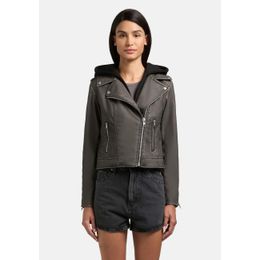 Khujo Damen Lederimitatjacke "Yael", grau, Gr. XS, Obermaterial: 100% Polyester. Obermaterial 2: 68% Baumwolle, 32% Polyester. Innenfutter: 100%