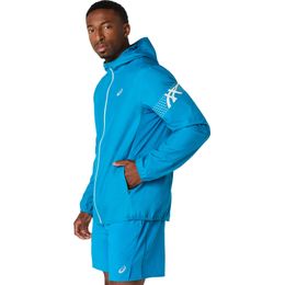 asics Herren Laufjacke "ICON JACKET"aegean blau, cream, Gr. S, Obermaterial: 100% Polyester, Jacken, &Uuml;bergangsjacke