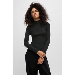 HUGO BLUE Damen Stehkragenpullover "Sarmie"schwarz 001, Gr. XL, unifarben, Rippstrick, Obermaterial: 65% Viskose, 35% Polyamid, Pullover, mit