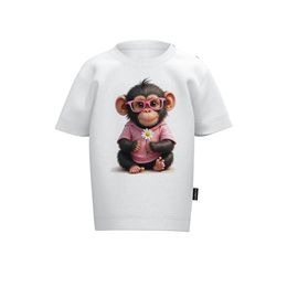 TRIGEMA M&auml;dchen T-Shirt "TRIGEMA T Shirt mit s&uuml;&szlig;em "Baby Affe M&auml;dchen" Print"wei&szlig;, Basic, Gr. 104, Single Jersey, 100% Baumwolle, Shirts