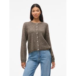 Vila Damen Strickjacke "VILORY O-NECK L/S KNIT CARDIGAN-NOOS", braun, Gr. XS, meliert, Rippstrick, Obermaterial: 45% Polyamid, 20% Wolle, 19%