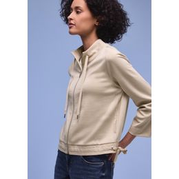 Street One Damen Sweatjacke, beige, Gr. 38, unifarben, Web, Obermaterial: 71% Polyester, 26% Viskose, 3% Elasthan, Sweatjacken, 3/4-Arm mit