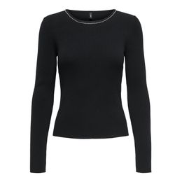 Only Damen Strickpullover "ONLEMMA LS BLING O-NECK KNT NCA", schwarz, Gr. L, unifarben mit Farbeinsatz, Strick, Obermaterial: 72% Viskose, 28% Nylon,