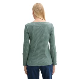 Tom Tailor Damen Henleyshirt, gr&uuml;n, Gr. XL, gestreift, Web, Obermaterial: 97% Baumwolle, 3% Elasthan, Shirts, mit Turn-Up-Arm