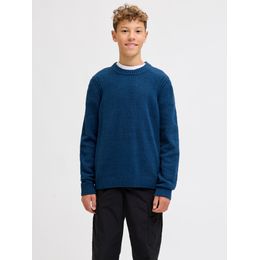 Jack & Jones Kinder Rundhalspullover "JCOPOINT KNIT BOUCLE CREW NECK BF JNR", blau, Gr. 128, JACK & JONES JUNIOR, unifarben, Strick, Obermaterial: 82% Baumwolle,