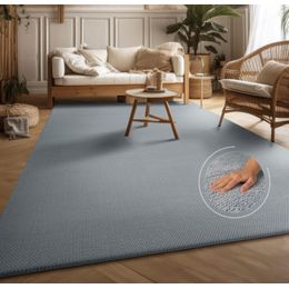 Teppich my home, B:60cm H:16mm L:100cm, grau, Polyester, Wohnzimmer, Teppiche, "Ciney, LAGERR&Auml;UMUNG", Kurzflor, Hoch-Tief Effekt, Uni Farben, Scandi