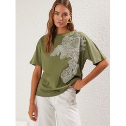 Trendyol T-Shirt Damen Gr&ouml;&szlig;e L oliv / wei&szlig;