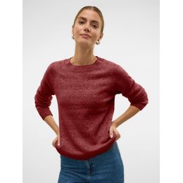 V&eacute;ro Moda VERO MODA Damen Rundhalspullover "VMDOFFY LS O-NECK BLOUSE GA NOOS"syrah detail:with wei&szlig; melange, Gr. S, meliert, Strick, Obermaterial: 94%