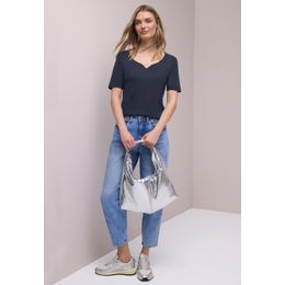 Street One Damen T-Shirtshadowed navy, Gr. 36, unifarben, Web, 50% Baumwolle, 50% Modal, Shirts, Basic