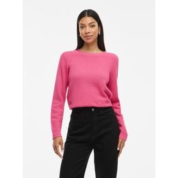 Rundhalspullover Vila "VIDALO O-NECK L/S KNIT TOP- NOOS", Damen, Gr. L, pink (sangria sunset), Feinstrick, Obermaterial: 100% Baumwolle, unifarben, regular fit normal, Rundhals, Rippb&uuml;ndchen, Pullover Rundhalspullover, Baumwolle, regular fit