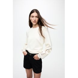 Vila Damen Sweatshirt "VISANDY L/S DETAIL SWEAT TOP - NOOS", beige, Gr. XS, unifarben, Sweatware, Obermaterial: 50% Viskose, 44% Polyester, 6%