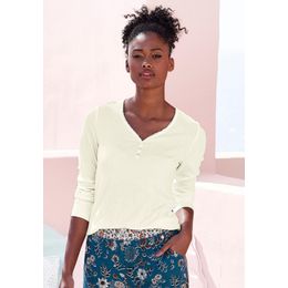 Lascana Damen Pyjamaoberteil, Gr. 36, beige, Rippware, Obermaterial: 63% Polyester, 33% Viskose, 4% Elasthan, unifarben, Shirts, aus Rippstrick