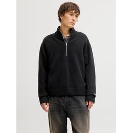 Jack & Jones JACK & JONES Herren Troyer "JORNORREBRO KNIT HALF ZIP SN", schwarz, Gr. XXL, unifarben, Strick, Obermaterial: 55% Baumwolle, 22% Polyester, 21%