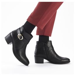 Rieker Damen Stiefelette, Gr. 40, schwarz, Lederimitat, unifarben, Schuhe, Ankleboots, Blockabsatz, mit Innenrei&szlig;verschluss
