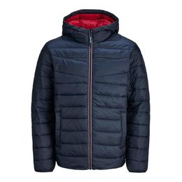 Jack & Jones JACK & JONES Herren Steppjacke "JJWEST LIGHT PUFFER HOOD", blau, Gr. XS, unifarben mit Farbeinsatz, Steppware, Obermaterial: 100% Nylon, Jacken