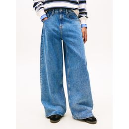 Loose-fit-Jeans Tommy Jeans "CHARLIE MR LOOSE WD", Damen, Gr. 31, L&auml;nge 30, denim medium, Denim/Jeans, Obermaterial: 99% Baumwolle, 1% Elasthan, unifarben, loose fit lang, Jeans, mit Logostickerei, Mid Rise