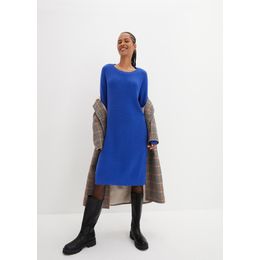 bonprix Damen Strickkleid, blau, Gr. 52, unifarben, Rippstrick, Obermaterial: 50% Baumwolle, 50% Polyacryl, Kleider, Oversize-Rippstrick, bequeme