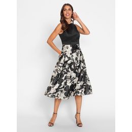 Heine Damen Petticoat-Kleid "Kleid", schwarz, Gr. 48, gebl&uuml;mt, gemustert, mehrfarbig, 70% Polyester, 30% Elasthan, Innenseite:100% Polyester,