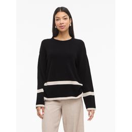 Rundhalspullover Vila "VIRIL O-NECK OVERSIZE L/S KNIT TOP- NOOS", Damen, Gr. L, schwarz stripes:slnm, Strick, Obermaterial: 50% Viskose, 28% Polyester, 22% Nylon, gestreift, oversize normal, Rundhals, Pullover Rundhalspullover, Materialmix, oversize
