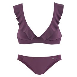 JETTE Damen Triangel-Bikini, rot, Gr. 36, unifarben, Polyamid, Bikini-Sets, mit Volant
