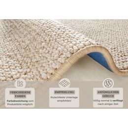 Teppich Hanse Home, B:60cm H:12mm L:90cm, beige, Kunstfaser, Wohnzimmer, Teppiche, "Wolly 2", Flachgewebe, L&auml;ufer, Skandi, Woll-Optik, Esszimmer,