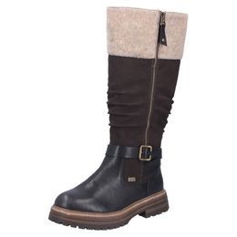 Rieker Damen Winterstiefel, Gr. 37dunkelbraun, schwarz, beige, Filz, Lederimitat, Nubuklederimitat, Schuhe, Langschaftstiefel mit wasserabweisender