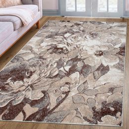 Teppich OTTO HOME, B:80cm H:9mm L:150cm, beige, Kunstfaser, Wohnzimmer, Teppiche, "Almrose", mit besonders weichem Flor, Blumen Muster, florales