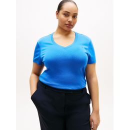 Damen V-Shirt "CRV SLIM CODY V-NK SS"blau orbit, Gr. 54, Tommy Hilfiger Curve, unifarben, Single Jersey, Obermaterial: 100% Baumwolle, Shirts, in