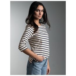TRIGEMA Damen T-Shirt "TRIGEMA 3/4 Arm T Shirt mit Ringelmuster "Sail"", blau, Basic, Gr. XXL, Single Jersey, 100% Baumwolle, Shirts