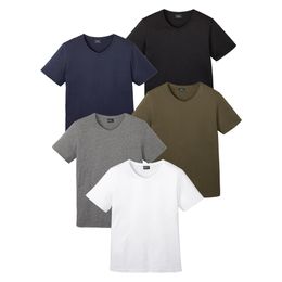 bonprix Herren T-Shirtwei&szlig;, grau meliert, dunkeloliv, dunkelblau, schwarz, Gr. 56, unifarben, Jersey, Obermaterial: 70% Baumwolle, 30% Viskose,