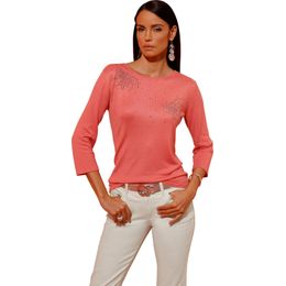 CR&Eacute;ATION L Damen Feinstrickpullover mit Metallsteinchen koralle Gr&ouml;&szlig;e 36