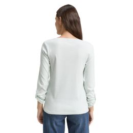 Tom Tailor Damen Henleyshirtsanftes wei&szlig; mint, Gr. XS, Web, Obermaterial: 97% Baumwolle, 3% Elasthan, Shirts, mit Turn-Up-Arm