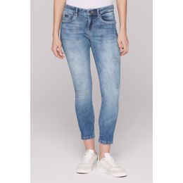SOCCX Damen Slim-fit-Jeans, blau, Gr. 30, Abriebeffekte, Denim/Jeans, Material: 98% Baumwolle, 2% Elasthan, Zusatz: Enth&auml;lt nichttextile Teile