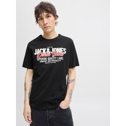 Jack & Jones JACK & JONES Herren Rundhalsshirt "JJELOGO TEE SS O-NECK 2 COL AW25 SN", schwarz, Gr. S, bedruckt, Jersey, Obermaterial: 100% Baumwolle, Shirts
