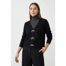 V-Ausschnitt-Pullover Only "ONLDONNA LS V-NECK PULLOVER KNT", Damen, Gr. M, schwarz detail:bling bows, Strick, Obermaterial: 80% Polyacryl, 20% Polyester, unifarben mit Farbeinsatz, regular fit normal, V-Ausschnitt, Pullover