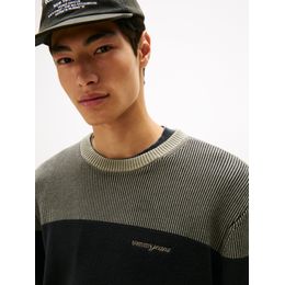 Tommy Jeans Herren Sweatshirt "SCRIPT SWEAT"utility sage stripe, Gr. XL, gemustert, gestreift, mehrfarbig, Sweatware, Obermaterial: 100% Baumwolle,